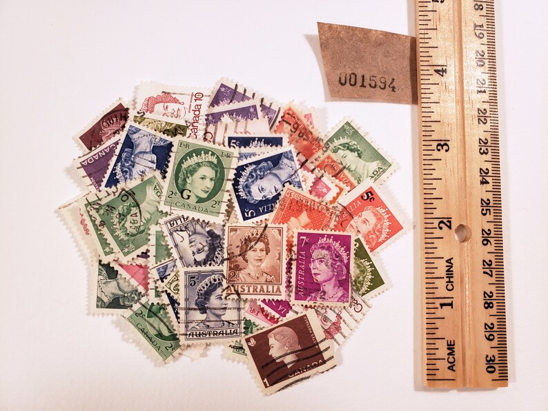Vintage Queen Elizabeth Postage Stamps, 50 Stamps, Young Queen ...