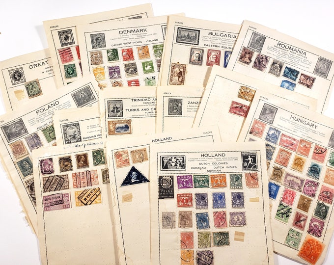 Vintage Postage Stamp Album Pages, Stamp Collection, Worldwide Postage ...