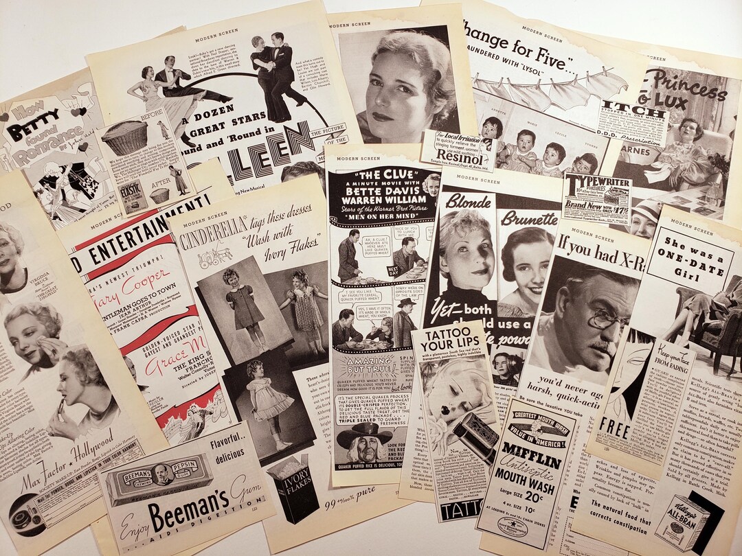 Vintage 1930s MODERN SCREEN Magazine Advertisements, Vintage Ephemera ...