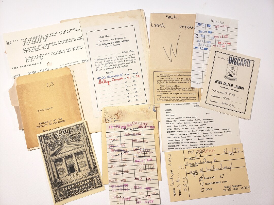 Vintage LIBRARY Ephemera, Library Slips, Cards, Due Date, Ex Libris ...