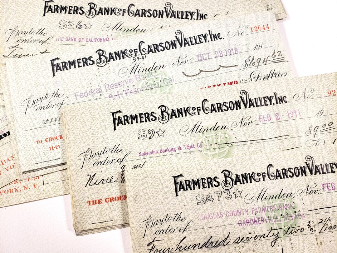 Vintage Cancelled Checks, 1910s - Ephemera, Handwritten Documents, 6 ...