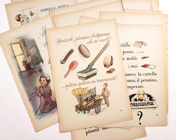 Italian Children's Book Pages, 1950s, Vintage Ephemera, Junk Journals ...