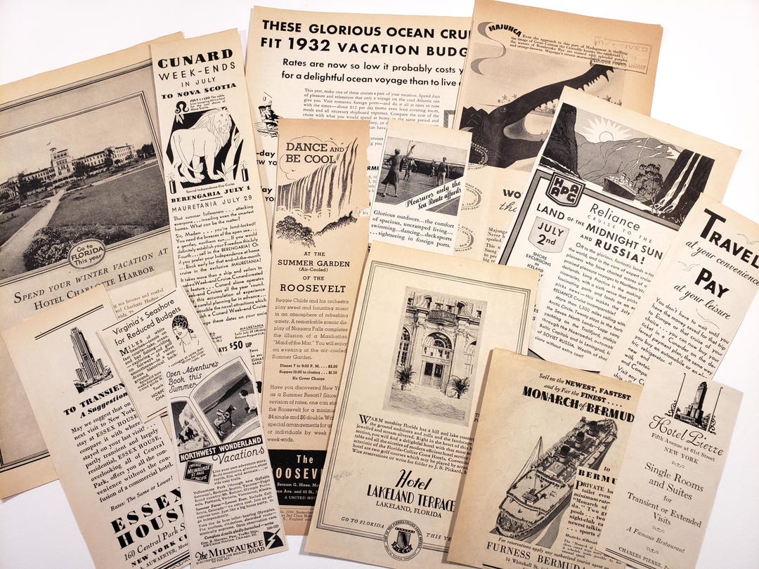 Vintage 1930s TRAVEL Advertisements, Vintage Ephemera, Junk Journals ...