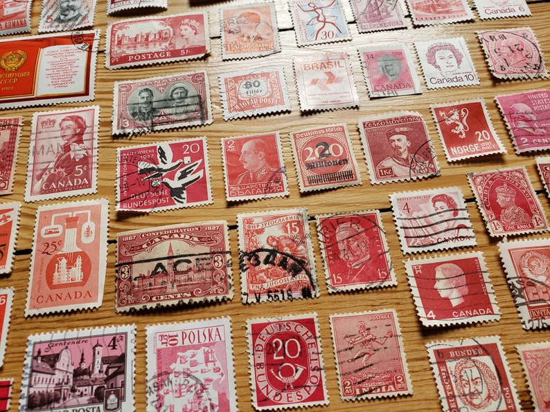 Vintage Red Postage Stamps ALL DIFFERENT Mixed Pack of 50 - Etsy Canada