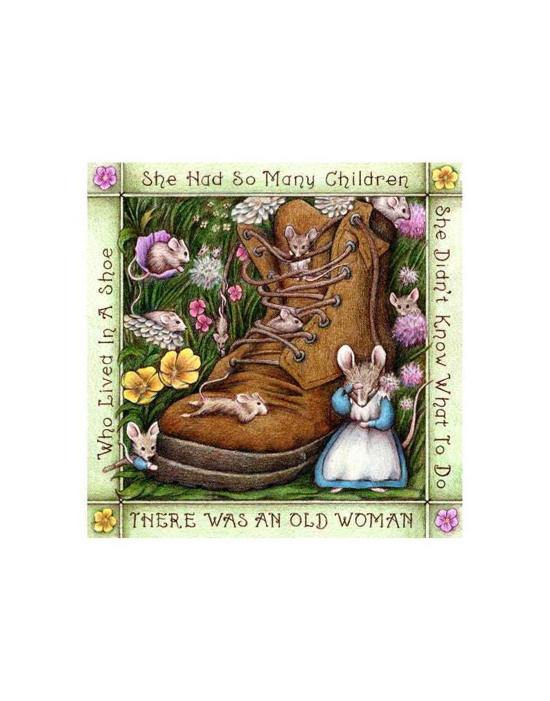 There Was an Old Woman Who Lived in a Shoe - Nursery Rhyme Print - Etsy