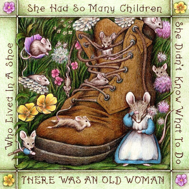 There Was an Old Woman Who Lived in a Shoe - Nursery Rhyme Print - Etsy