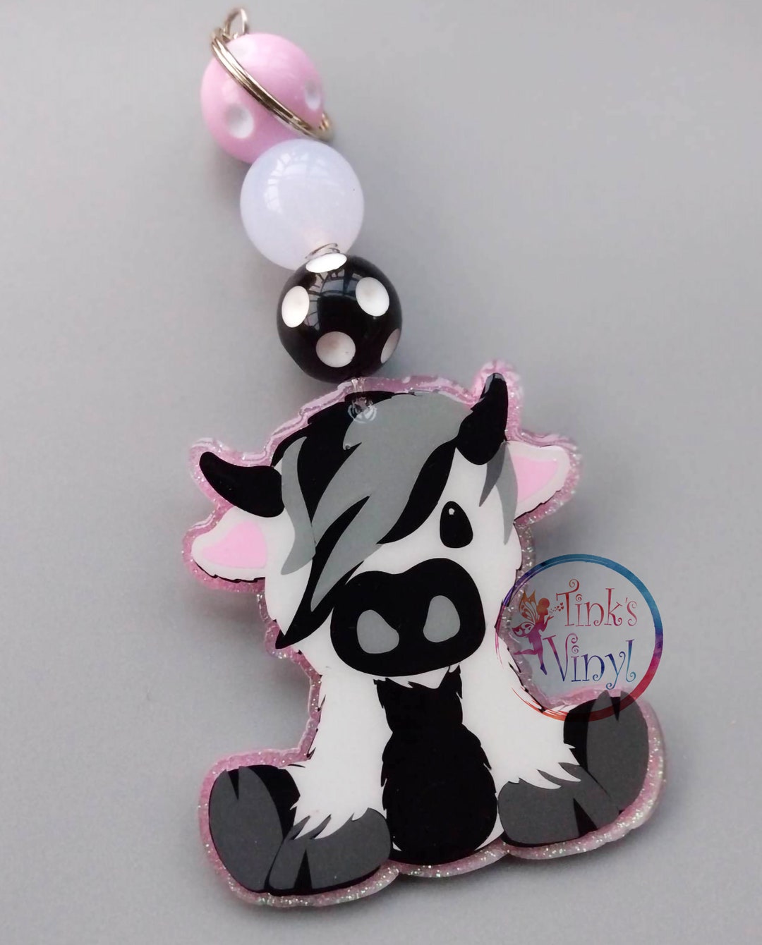 Pink Highland Cow Keychain| Sitting Black Cow| Pink Highland Cow| Cow ...