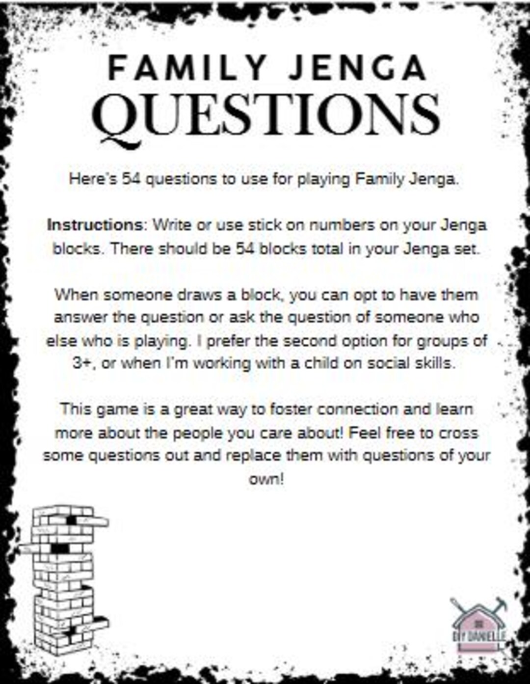 Jenga Game Questions for Families Printable Family Night Activity - Etsy