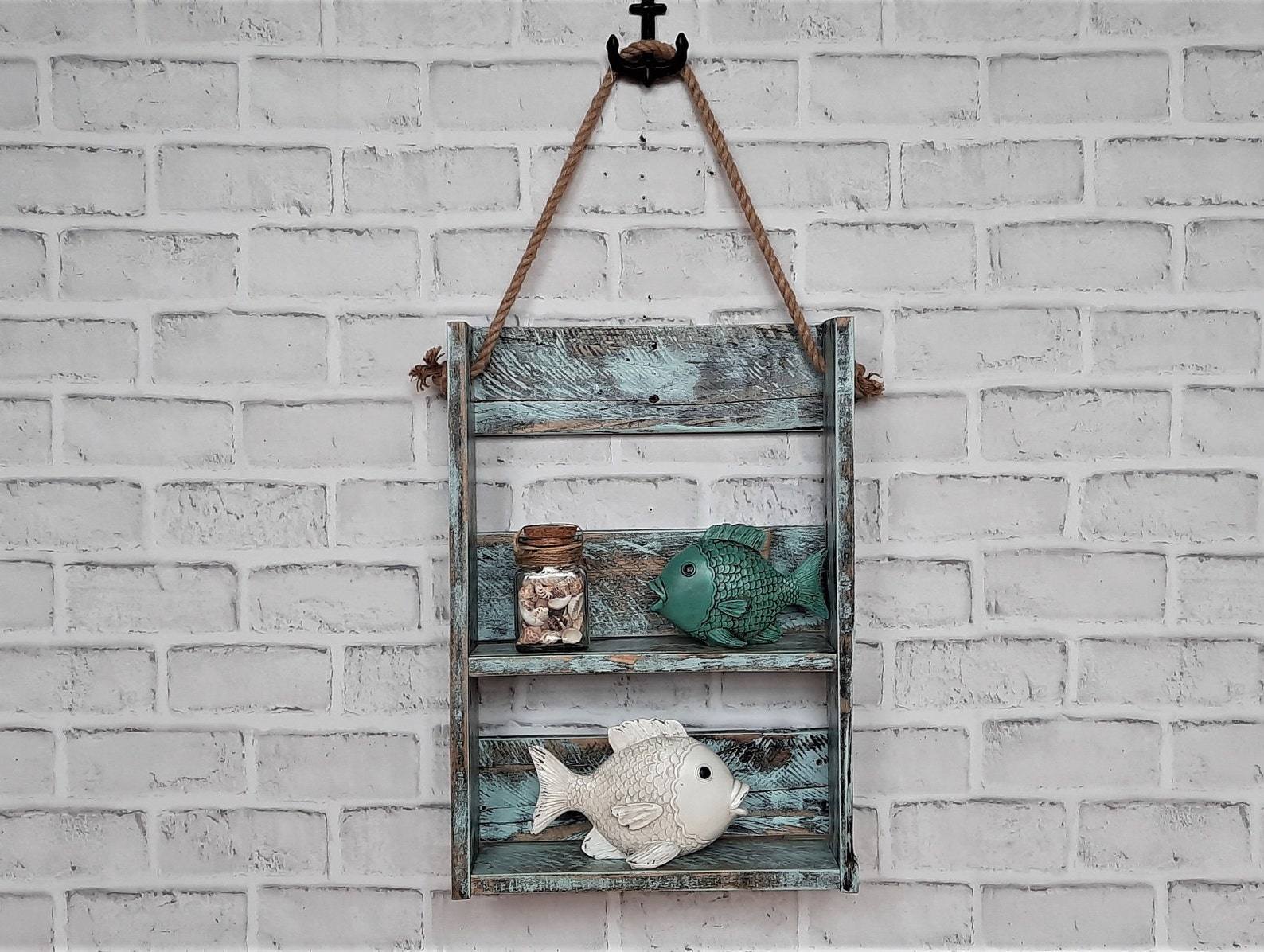 Coastal Shelf Nautical Decor Rustic Hanging Shelf Coastal | Etsy