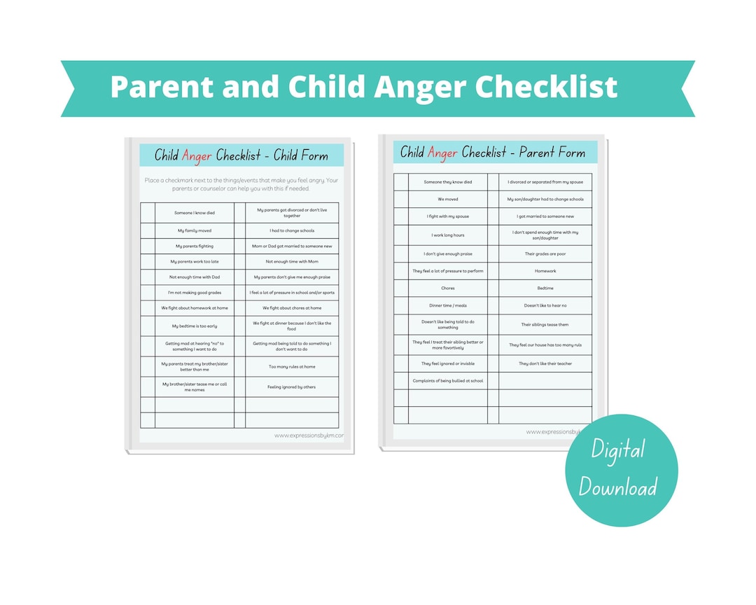 Parent and Child Anger Checklist - Anger Management - Anger Control ...