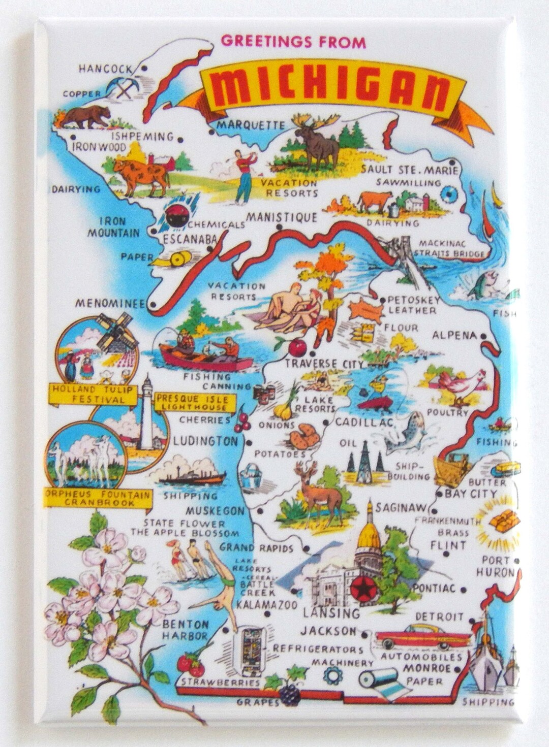 Greetings From Michigan Fridge Magnet (map) - Etsy