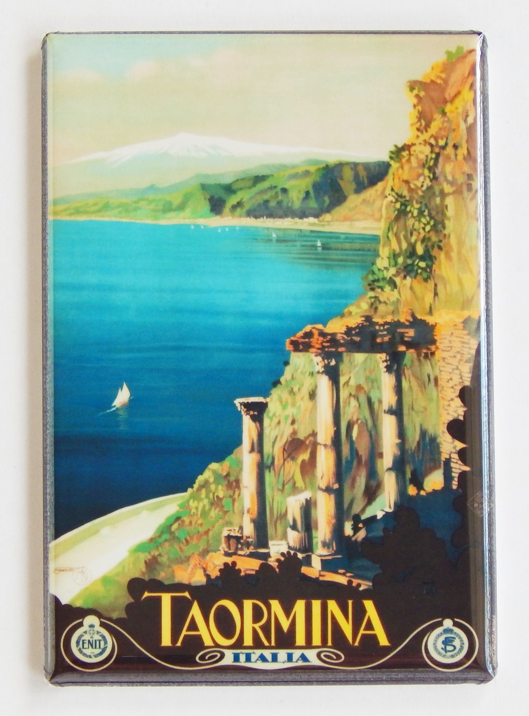 Taormina Italy Travel Poster Fridge Magnet - Etsy