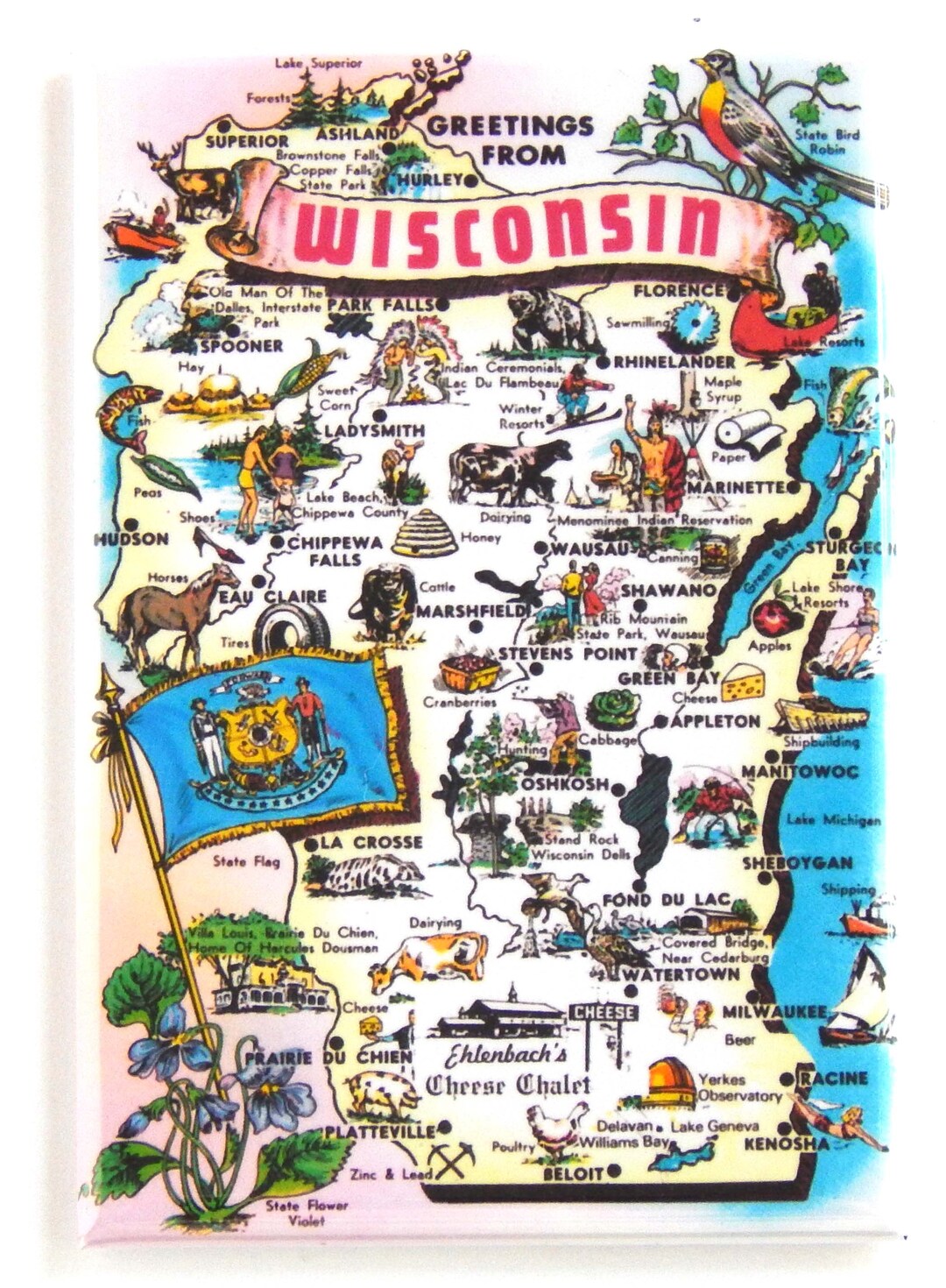 Greetings From Wisconsin Fridge Magnet (map) - Etsy