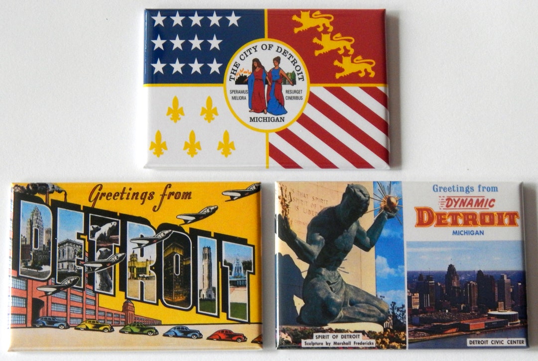 Greetings From Detroit Michigan Fridge Magnet Set - Etsy