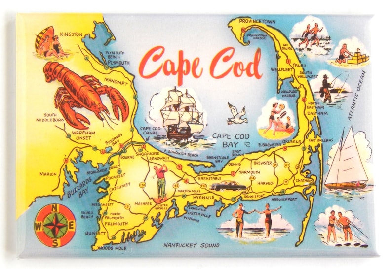 Greetings From Cape Cod Massachusetts Fridge Magnet map - Etsy