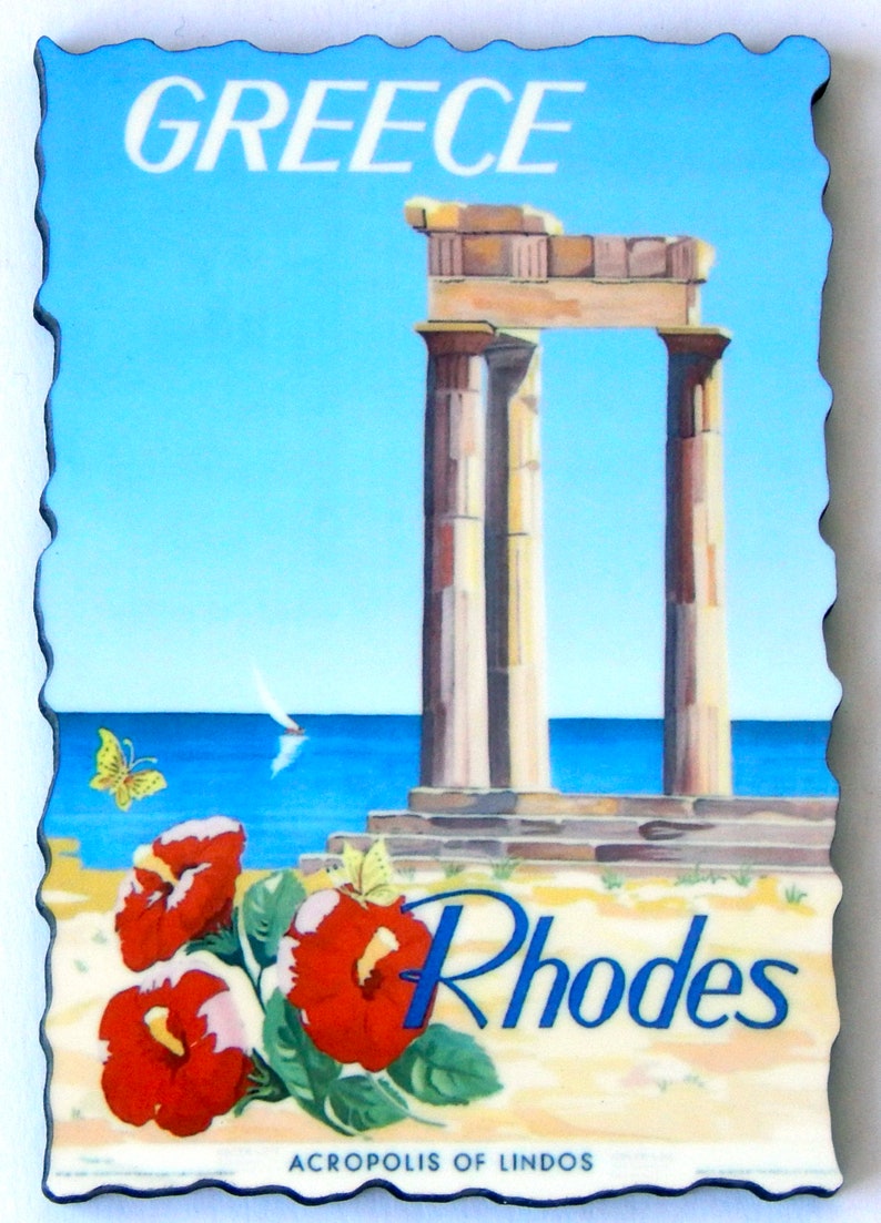 Rhodes Greece Travel Poster Fridge Magnet (wood Style) - Etsy