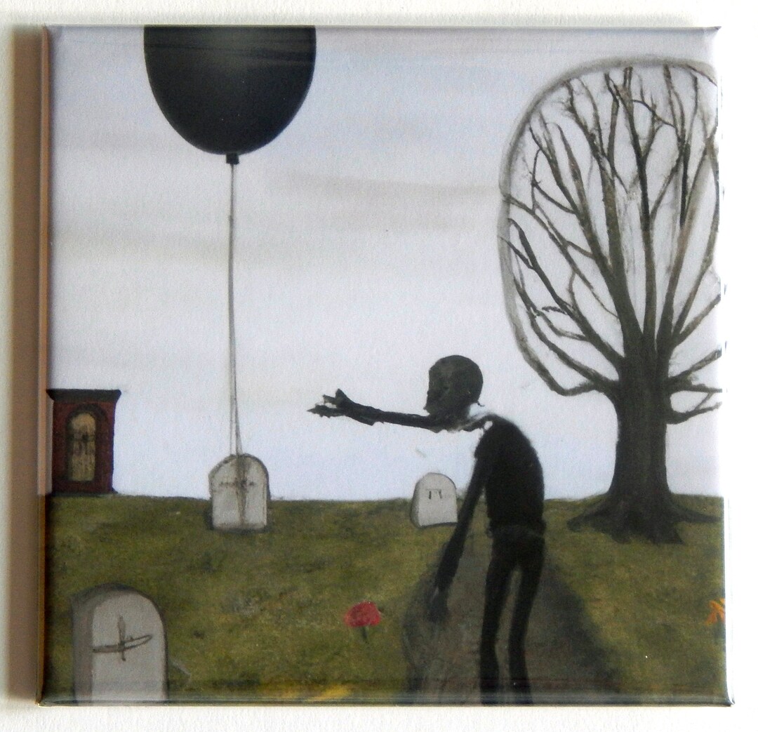 Death With Black Balloon at Cemetery Fridge Magnet - Etsy