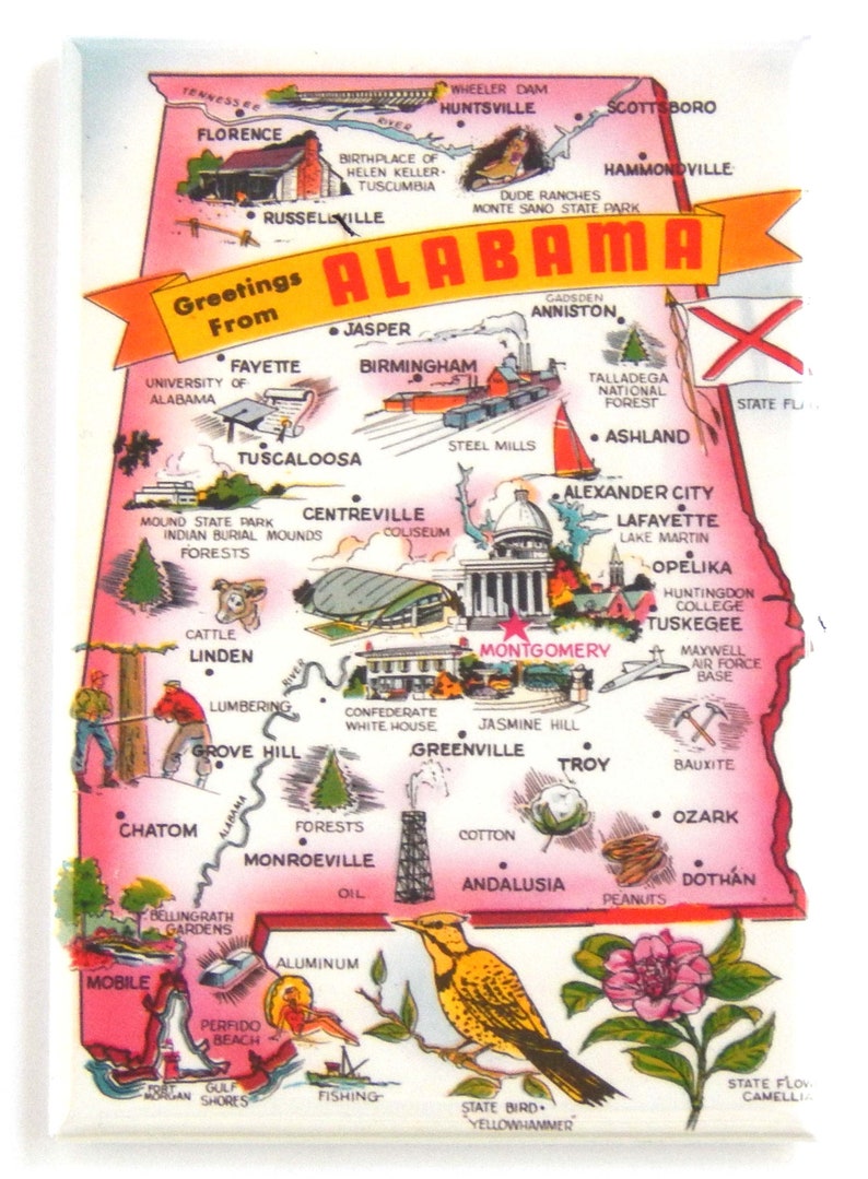 Greetings From Alabama Fridge Magnet (map) - Etsy
