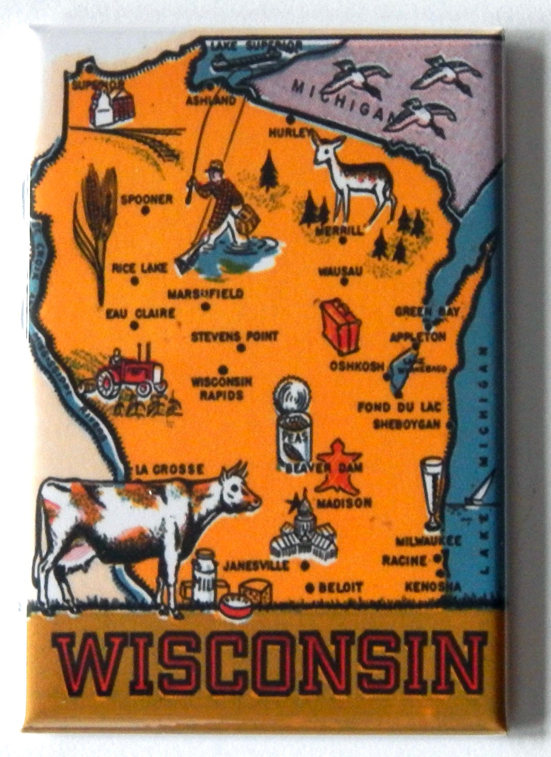 Wisconsin Map Fridge Magnet "style B" - Etsy