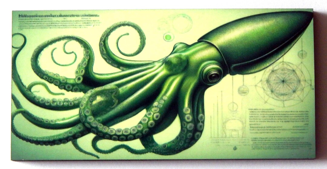 Green Squid Fridge Magnet 2 X 4 Inches, Wood - Etsy