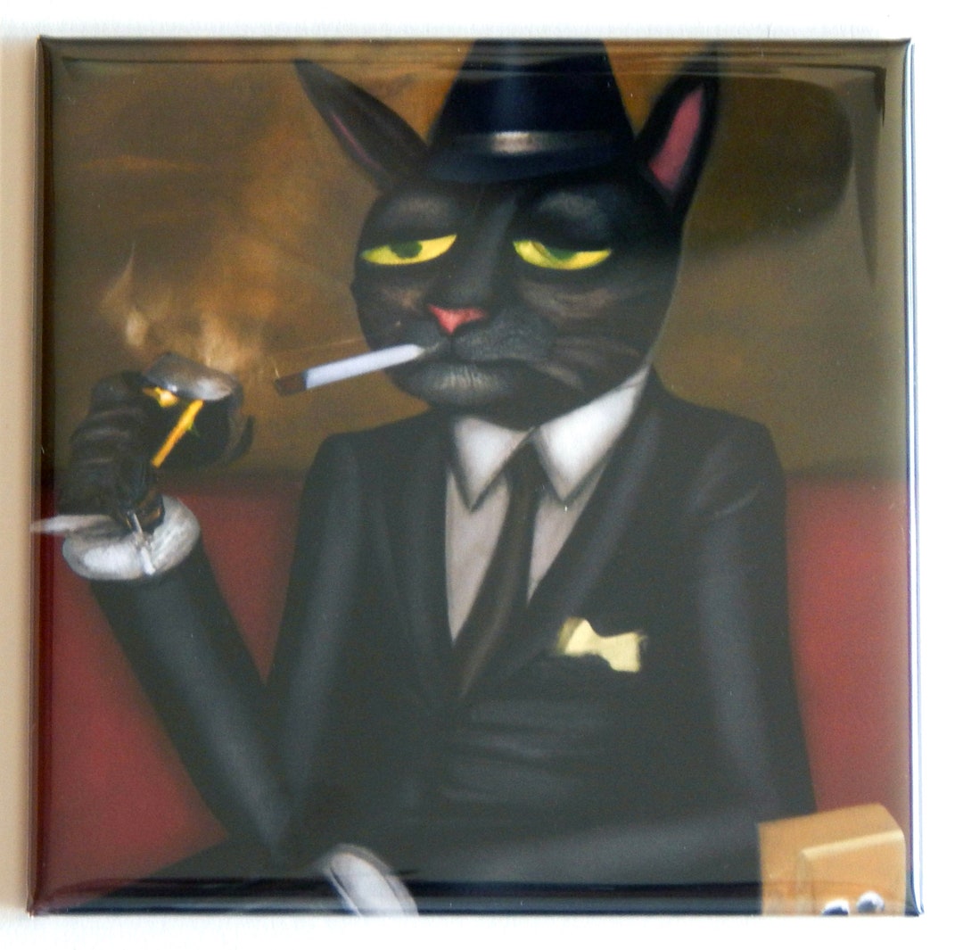 Black Cat Smoking and Drinking Fridge Magnet - Etsy