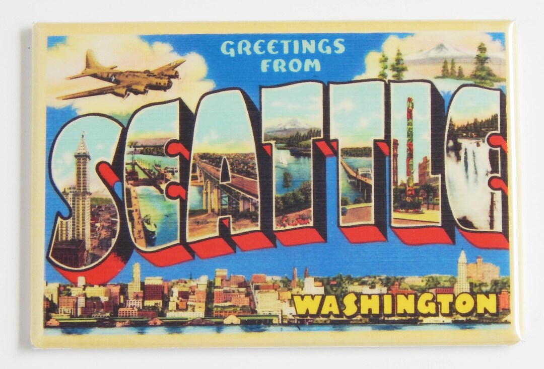 Greetings From Seattle Washington Fridge Magnet "style A" - Etsy