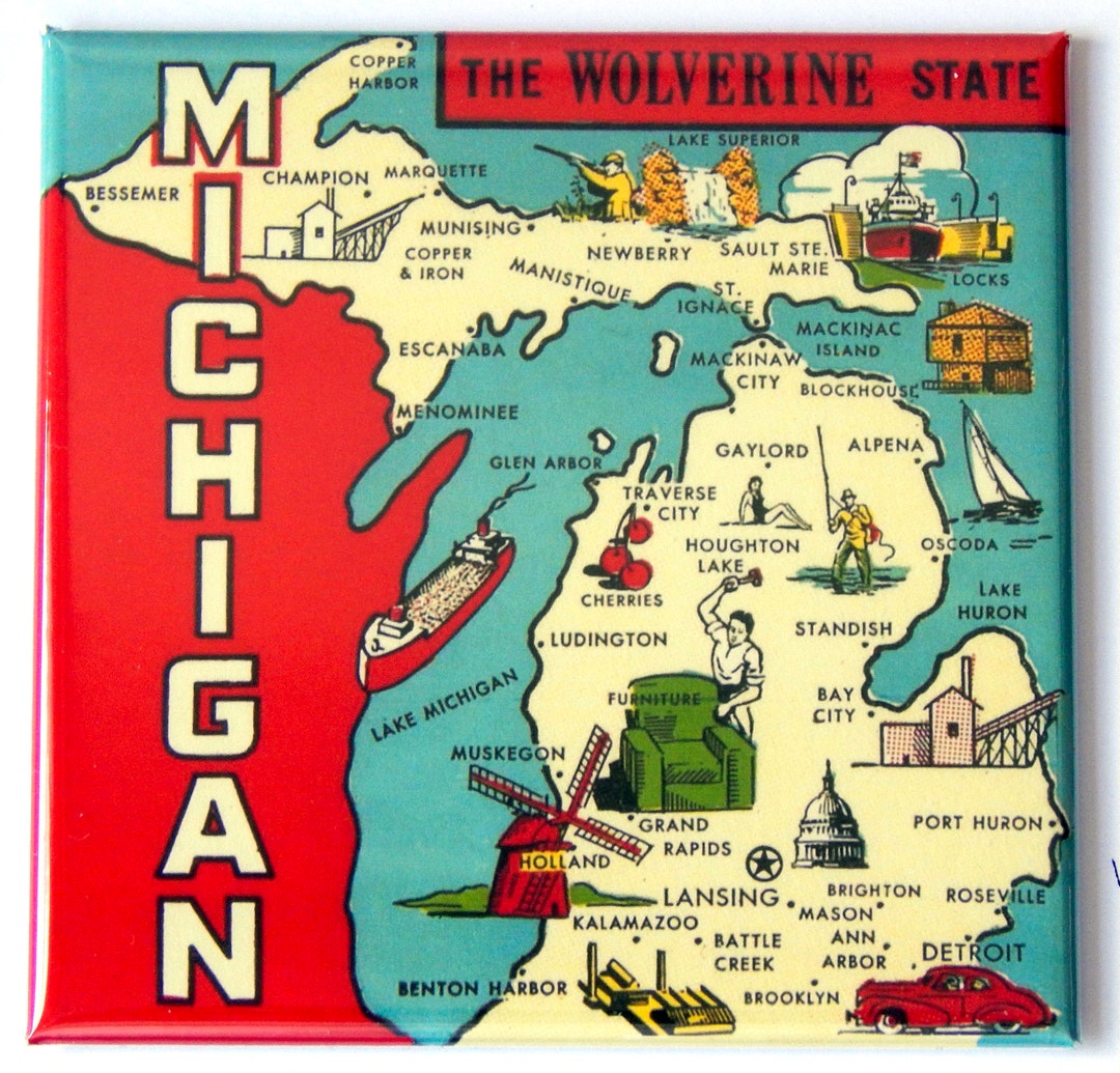 Michigan Map Fridge Magnet - Etsy