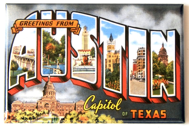 Greetings From Austin Texas Fridge Magnet style B | Etsy