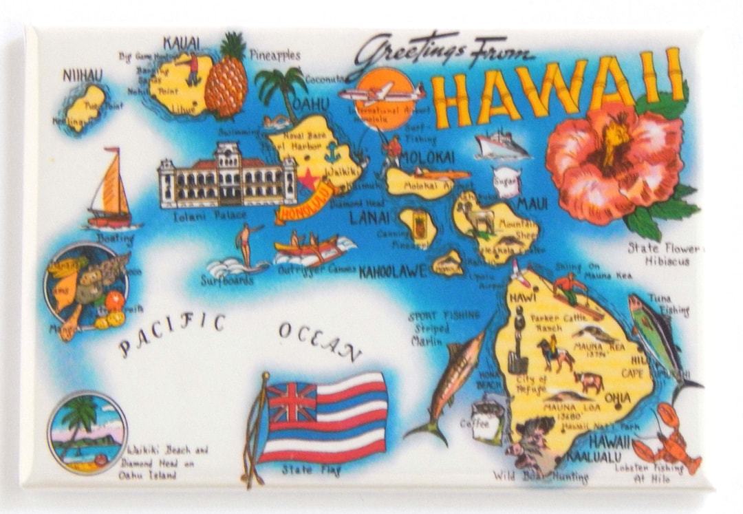 Greetings From Hawaii Fridge Magnet (map) - Etsy