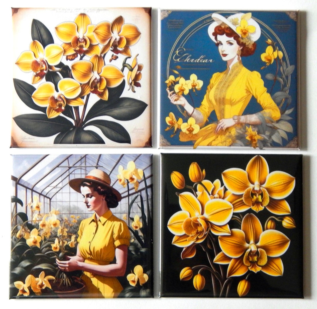 Yellow Orchids Fridge Magnet Set - Etsy