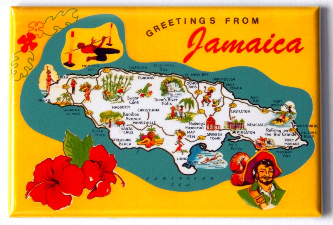 Greetings From Jamaica Map Fridge Magnet - Etsy