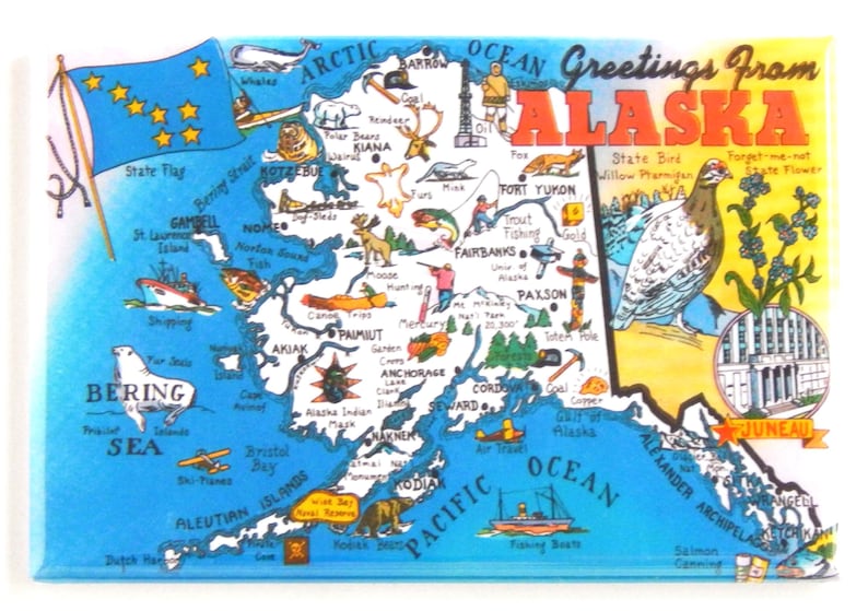 Greetings From Alaska Fridge Magnet map - Etsy