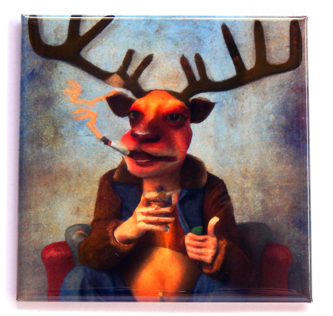 Reindeer Smoking and Drinking Fridge Magnet "style B" - Etsy