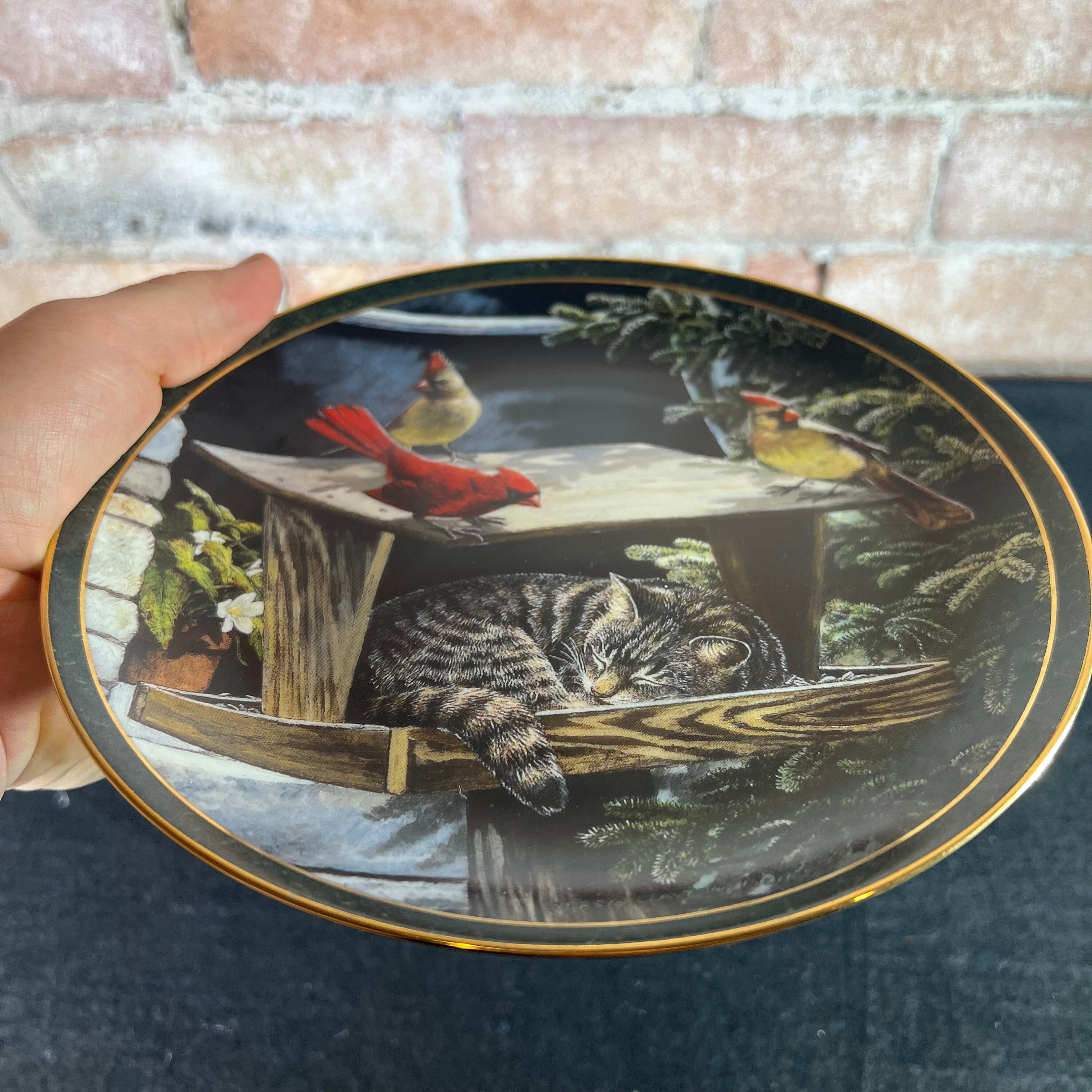 Vintage Bradford Exchange Nosy Neighbors Collector Plate - 'cat Nap' - Cardinals at Feeder With ...