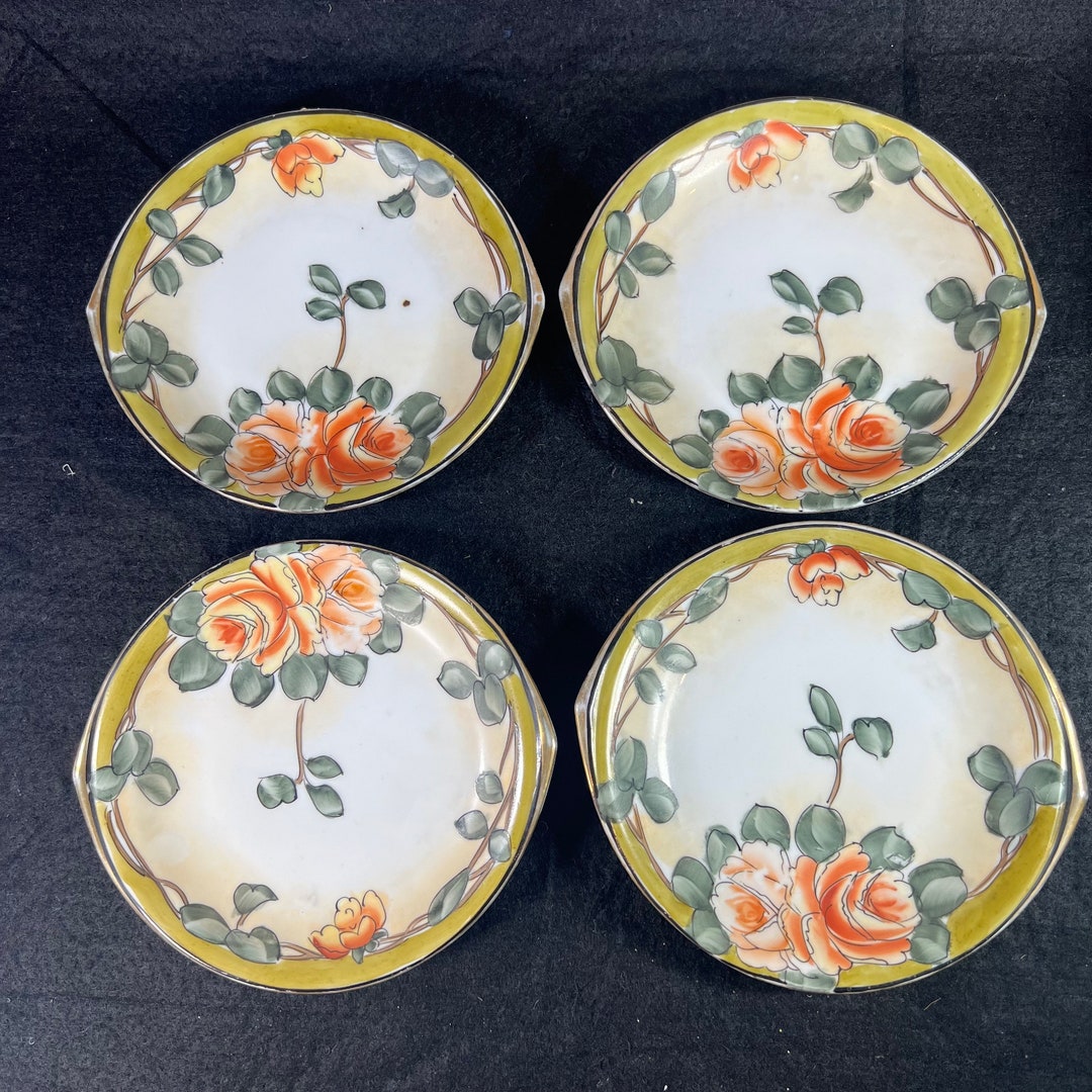 Vintage Hand Painted Flower Nippon Small Plate Set (4 X Plates) - Etsy