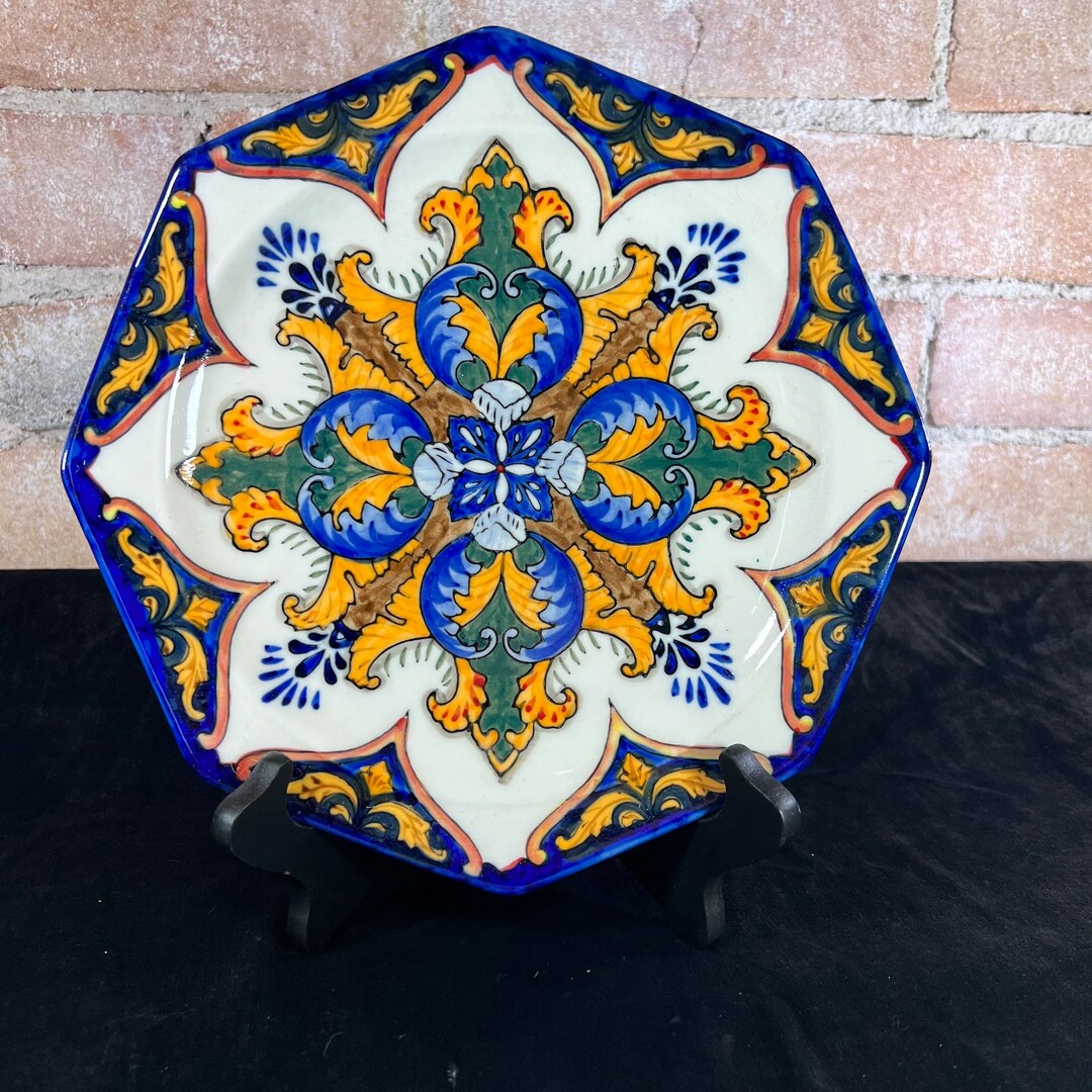 I Godinger & Co Stoneware Spanish Style Octagon Plate - Etsy