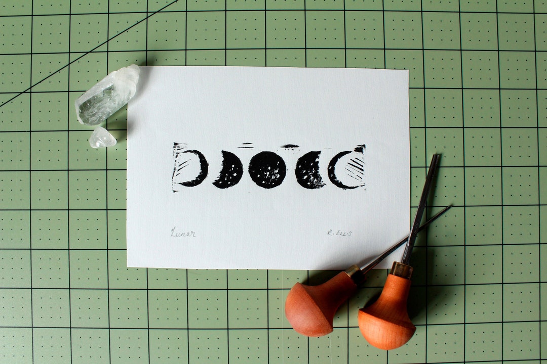 Lunar - Moon Phases Lino Print - Handmade - Etsy UK
