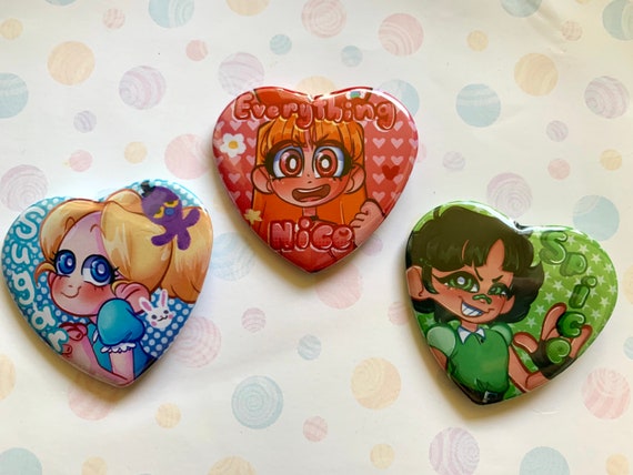 Powerpuff Girls/power Punk Girls Heart Buttons - Etsy