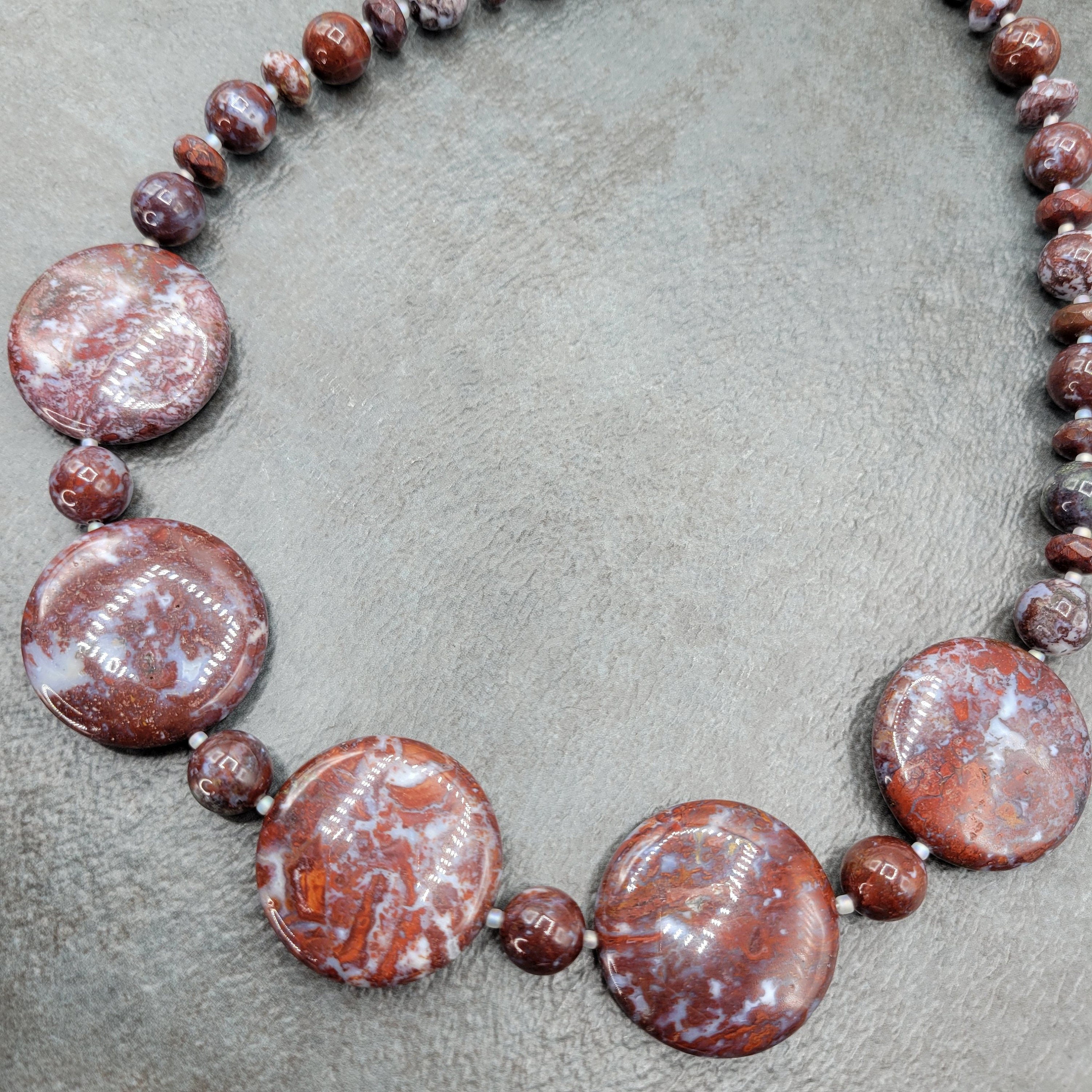 3 Pc Red Lightning Agate Jewelry Set, Red & Gray Gemstone Jewelry, Flat ...