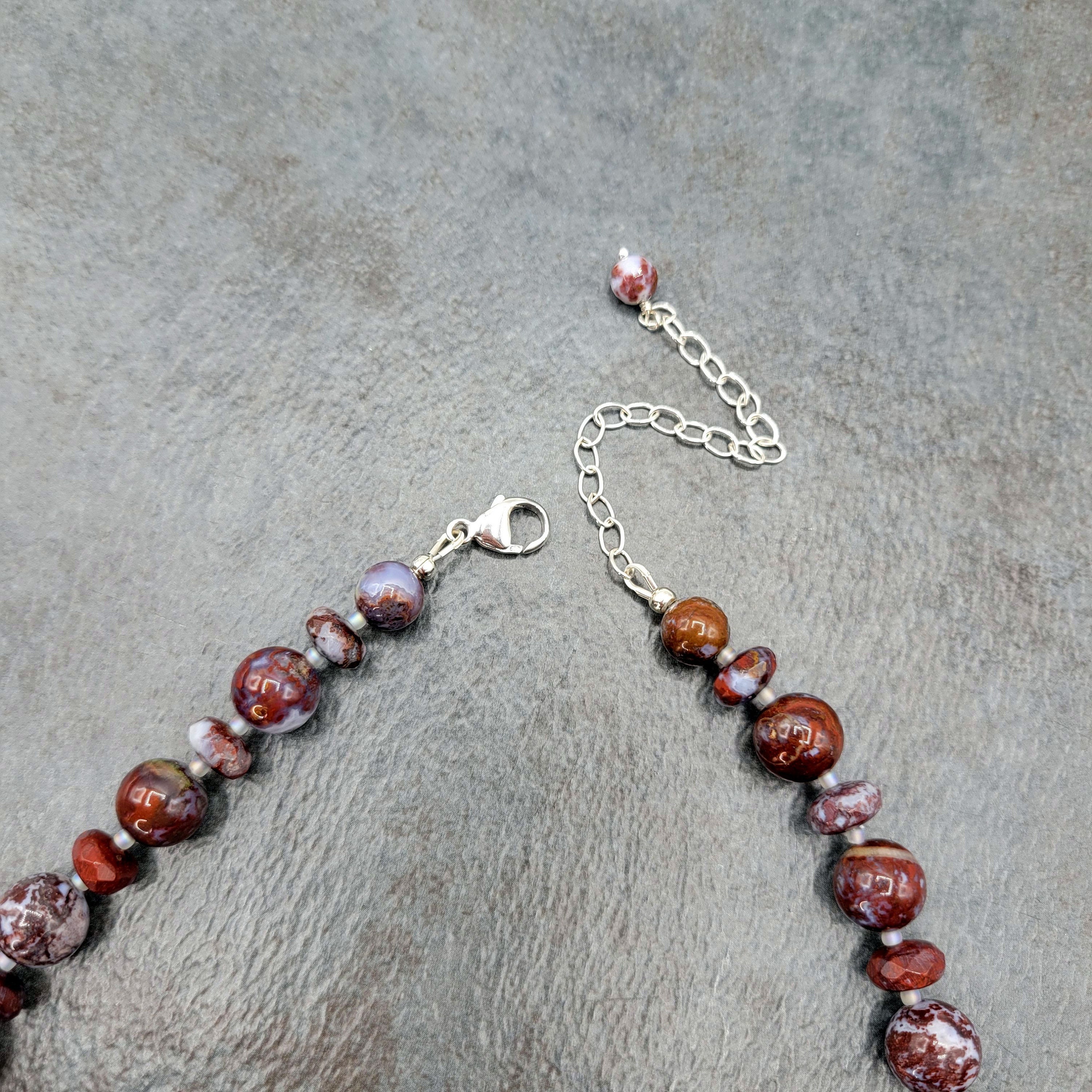 3 Pc Red Lightning Agate Jewelry Set, Red & Gray Gemstone Jewelry, Flat ...