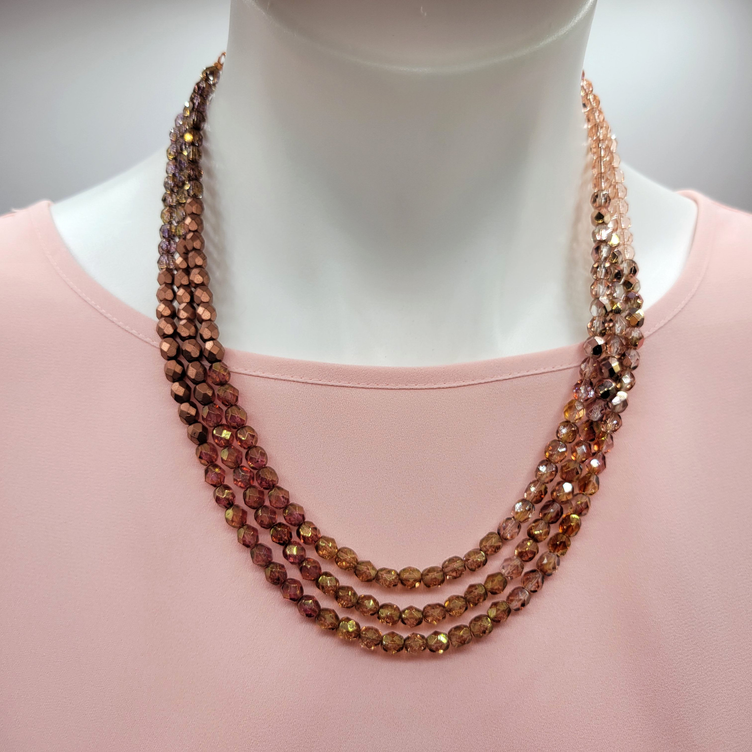 3 Pc Peach Bronze Jewelry Set, Peach to Bronze Shaded Necklace, 3 ...