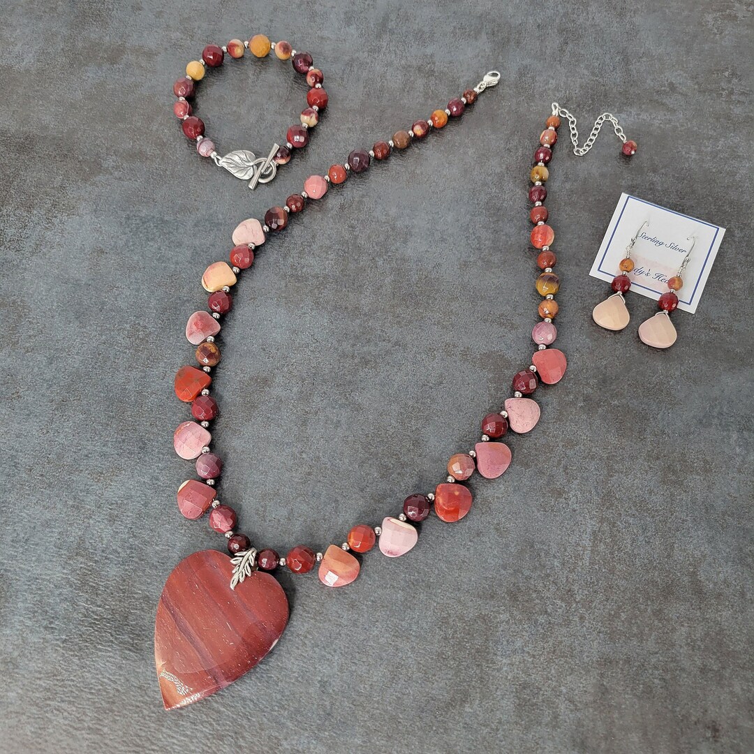 3 Pc Mookaite Jewelry Set Mookaite Heart Pendant Necklace - Etsy
