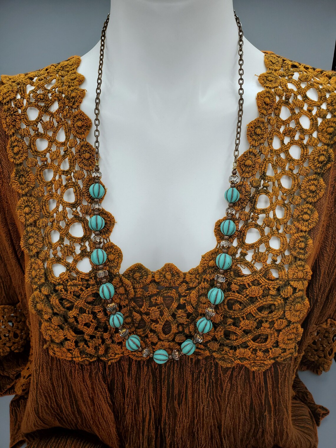 3 Pc Set Turquoise and Brown Necklace Long Turquoise - Etsy