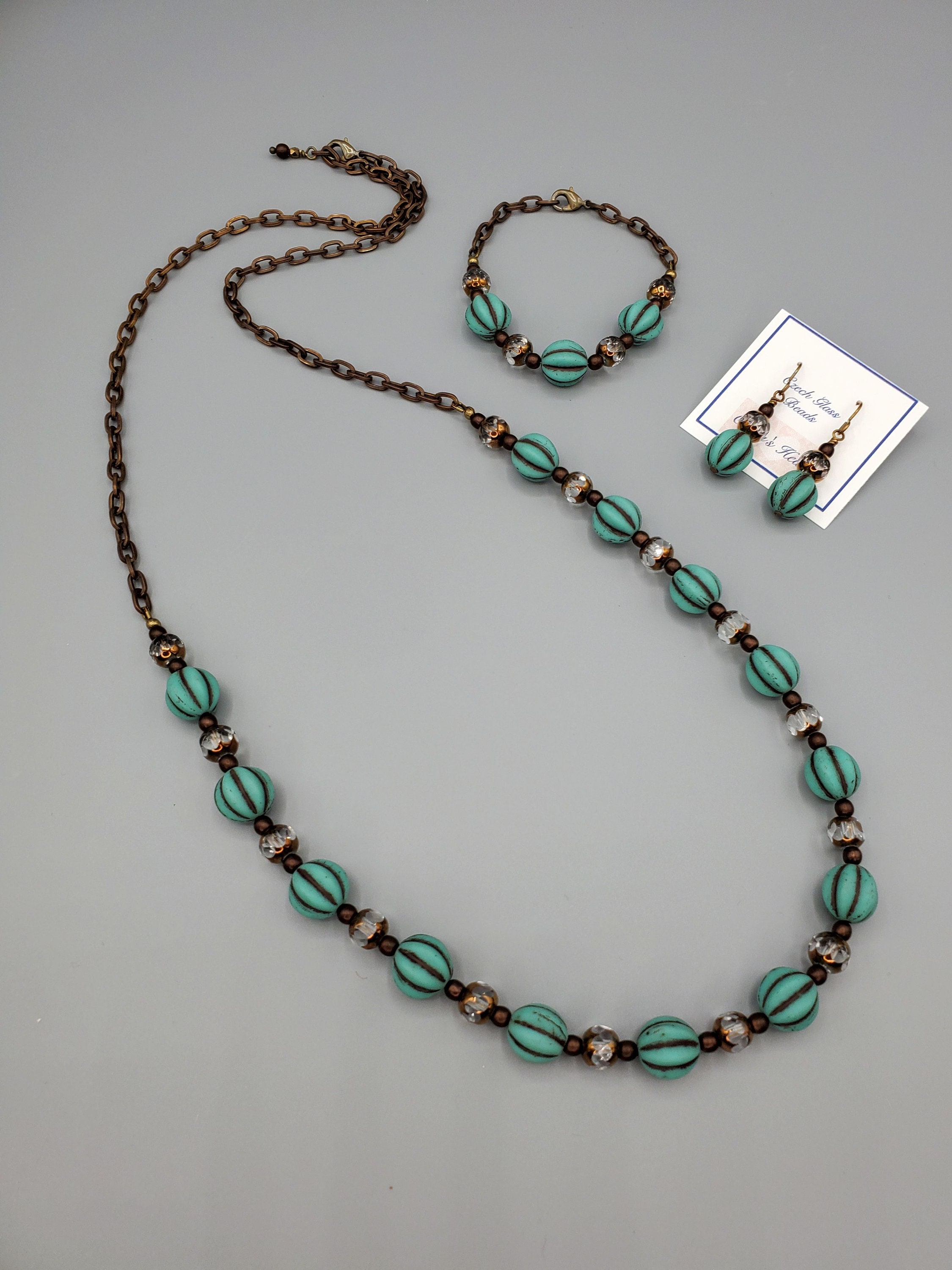 3 Pc Set Turquoise and Brown Necklace Long Turquoise - Etsy