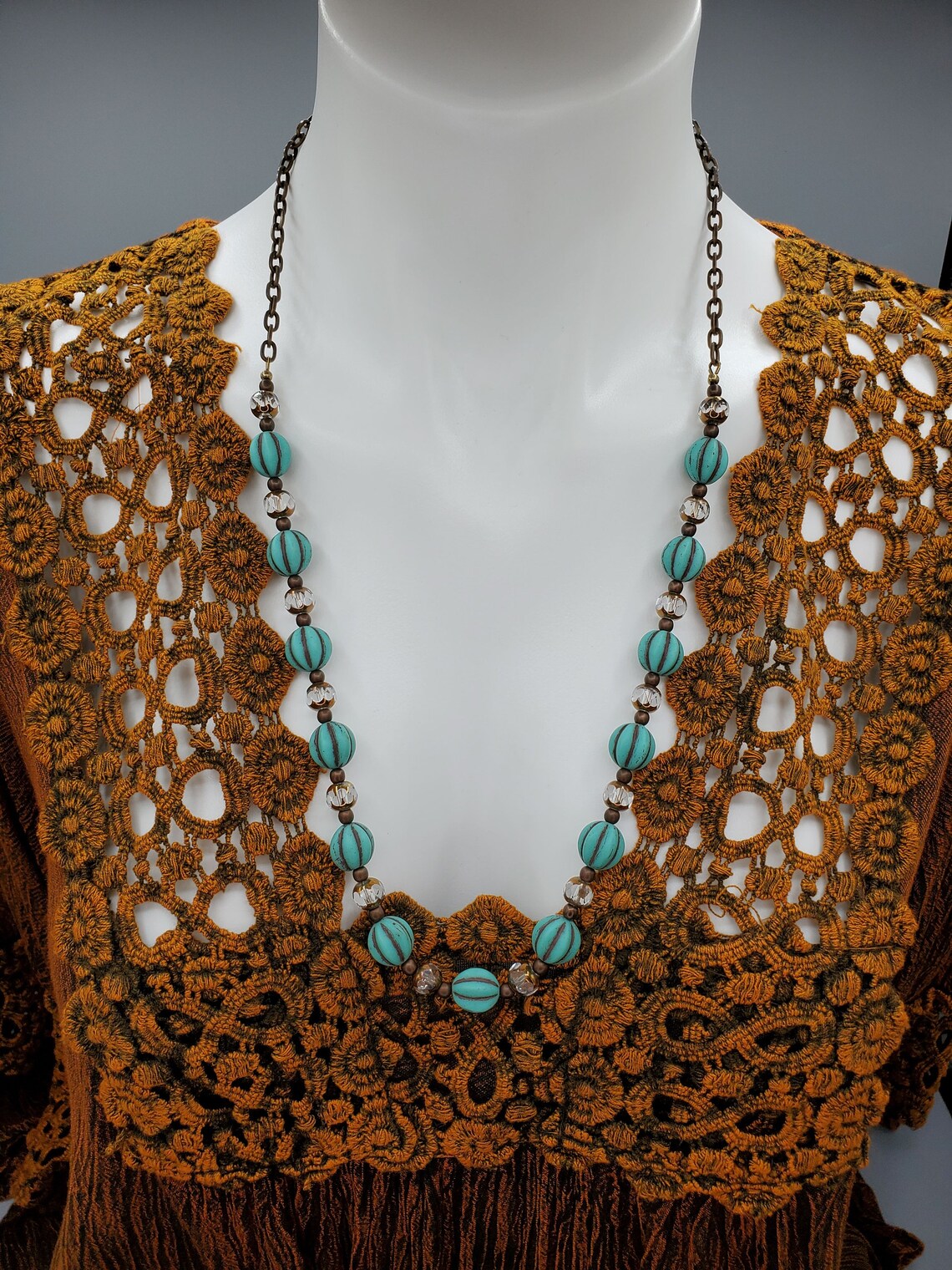 3 Pc Set Turquoise and Brown Necklace Long Turquoise - Etsy