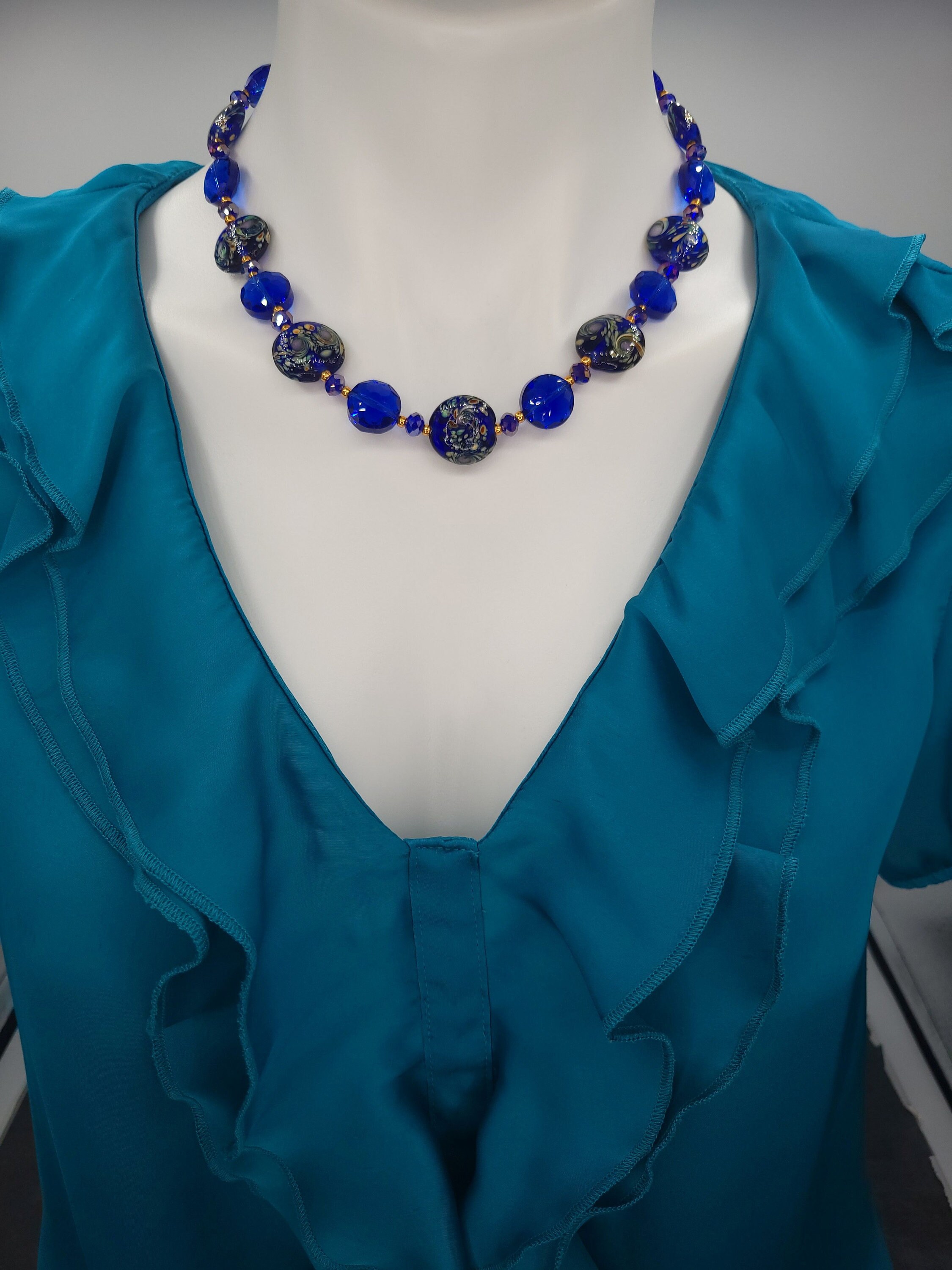 3 Piece Cobalt Blue Necklace Set Blue Glass Bead Jewelry - Etsy