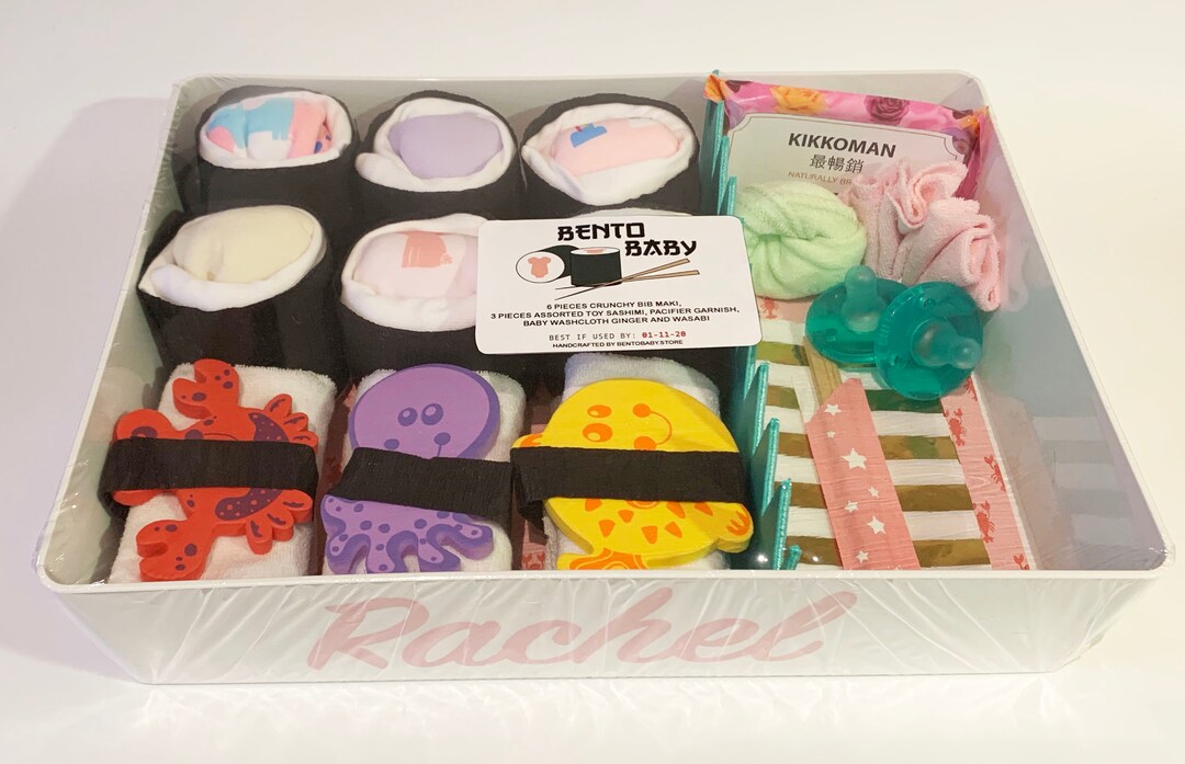 Bento Baby Box- Baby Girl Gift With Sushi Made of Baby Clothes, Toys ...