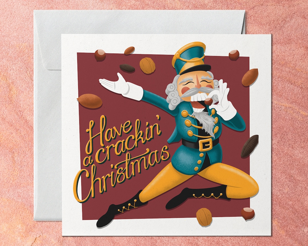 Nutcracker Soldier Christmas Card in Blue Suit, Funny Christmas Pun ...