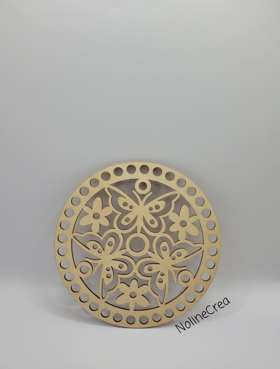 Round Wooden Base Sculpted With Butterflies and Flowers, Round 6 Inch ...