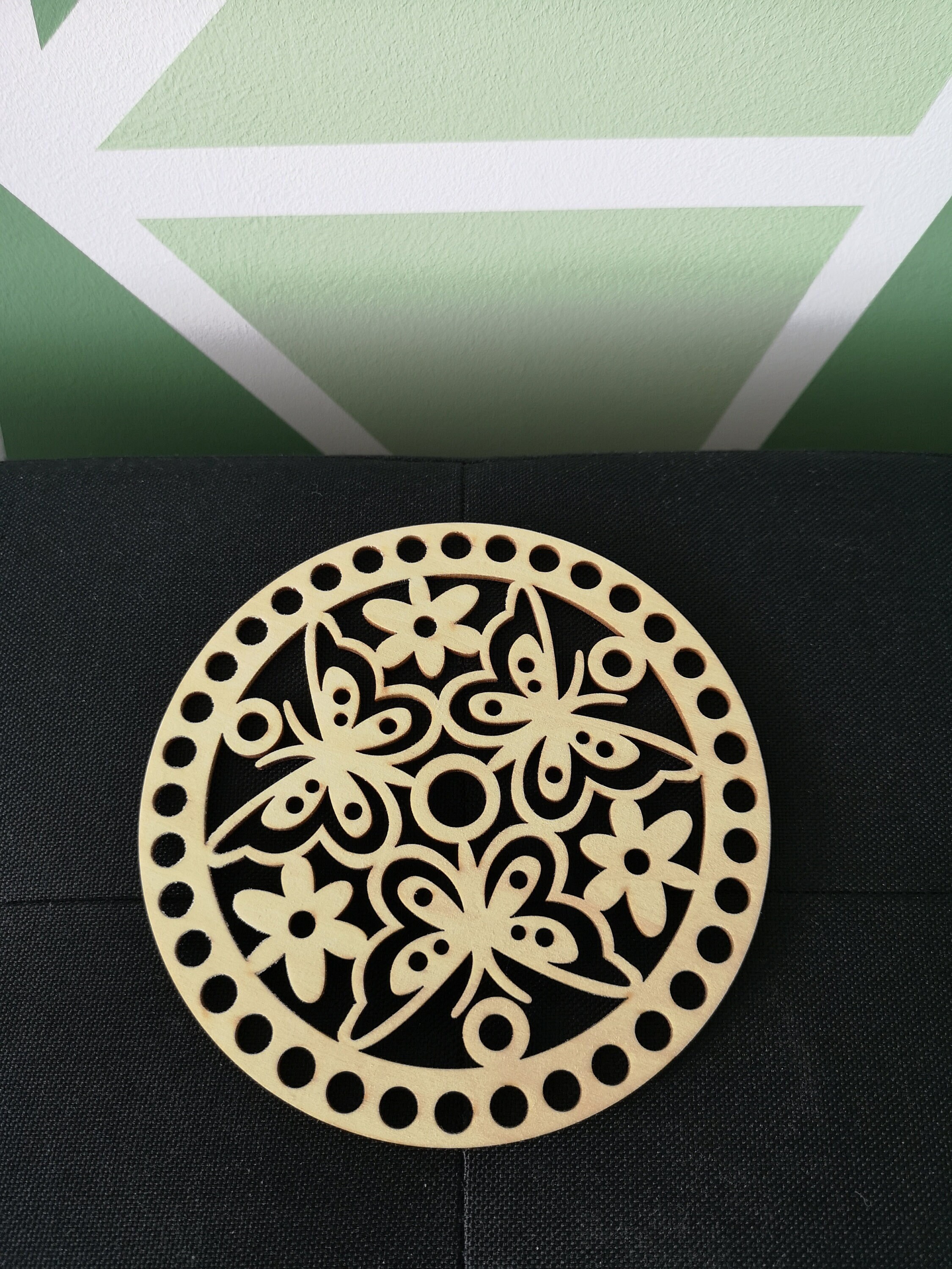 Round Wooden Base Sculpted With Butterflies and Flowers, Round 6 Inch ...